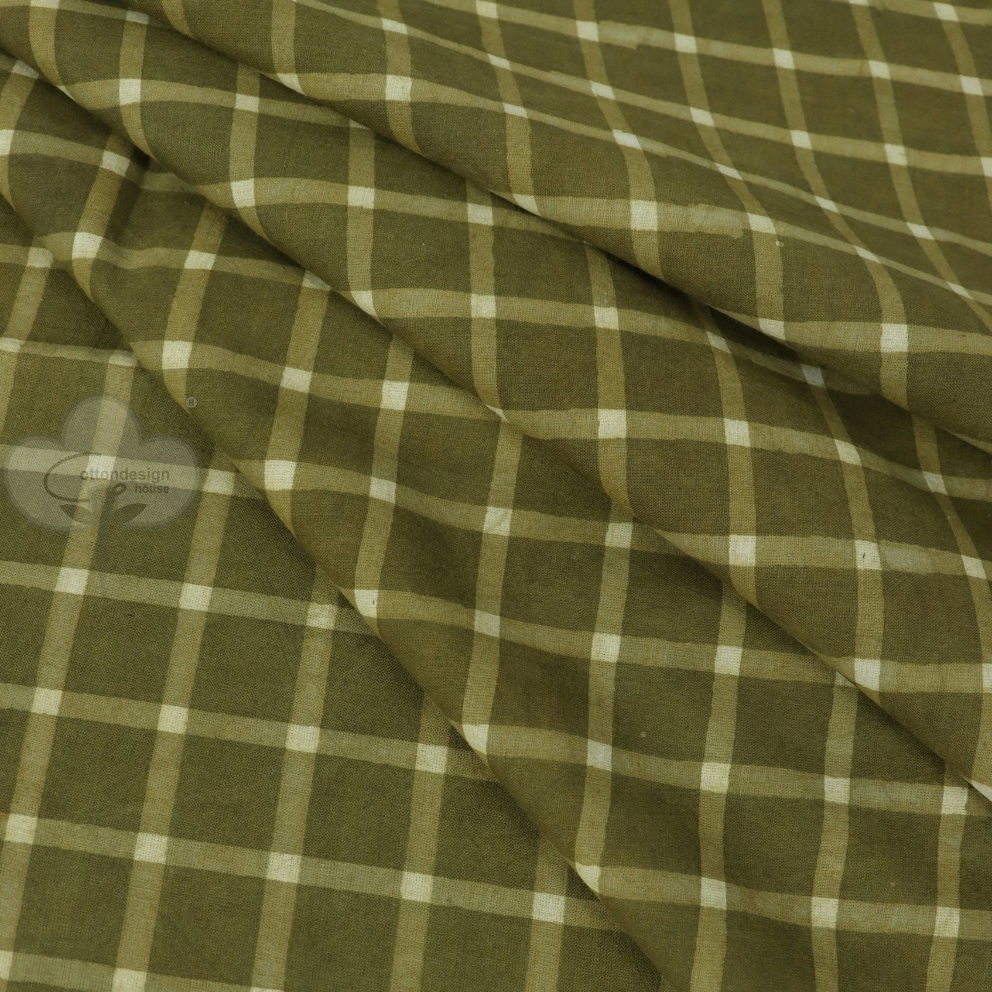 Soft Cotton Checks Fabric, Hand Block Print Green Color Fabric, Indian ...