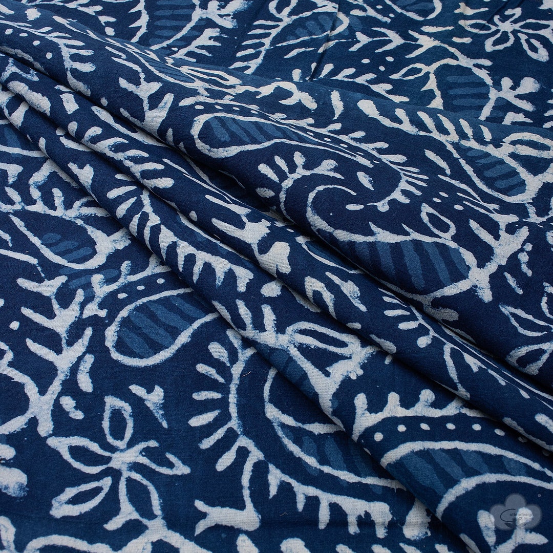 Indigo Blue Block Print Fabric ,floral Print Fabric ,by the Yard Fabric ...