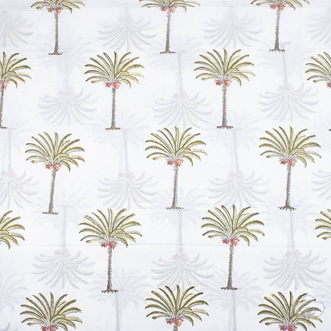 Green Palm Tree Indian Block Print Fabric Natural Light Wight Cotton ...