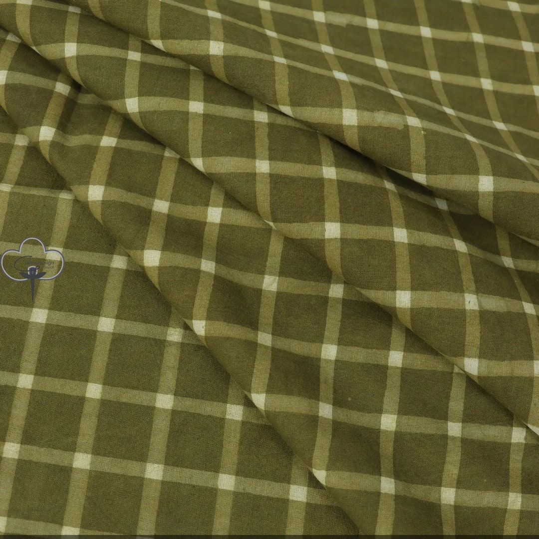 Check Hand Block Print Fabric Indian 100% Cotton Running Fabric Women's ...