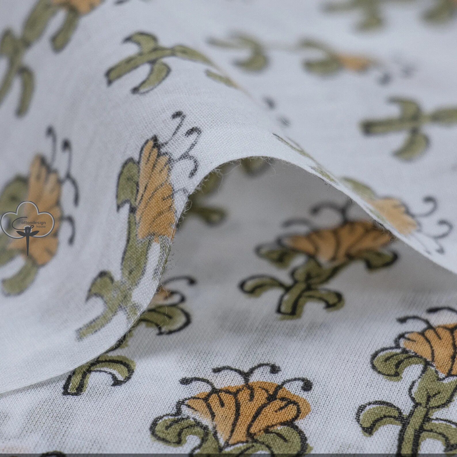 Yellow Green Hand Block Print Fabric Indian Cotton Natural Light Weight ...