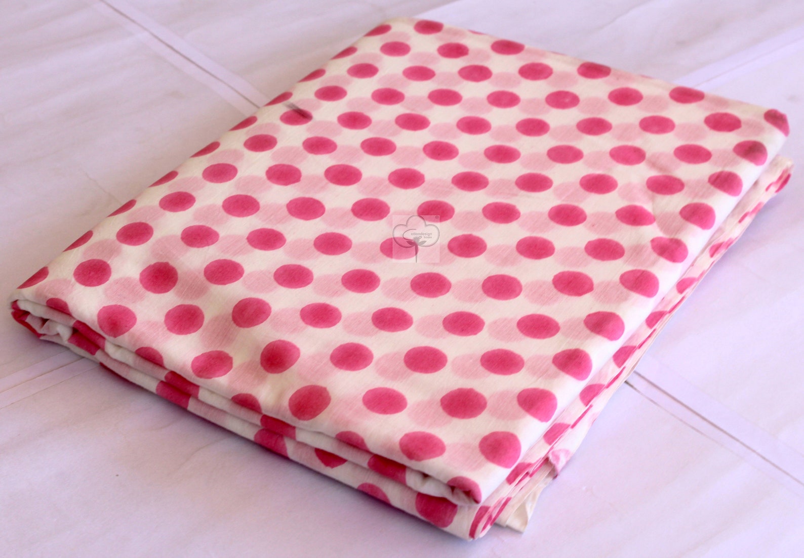 Pink Polka Dot Block Print Fabric Indian Cotton Sewing Fabric Natural ...