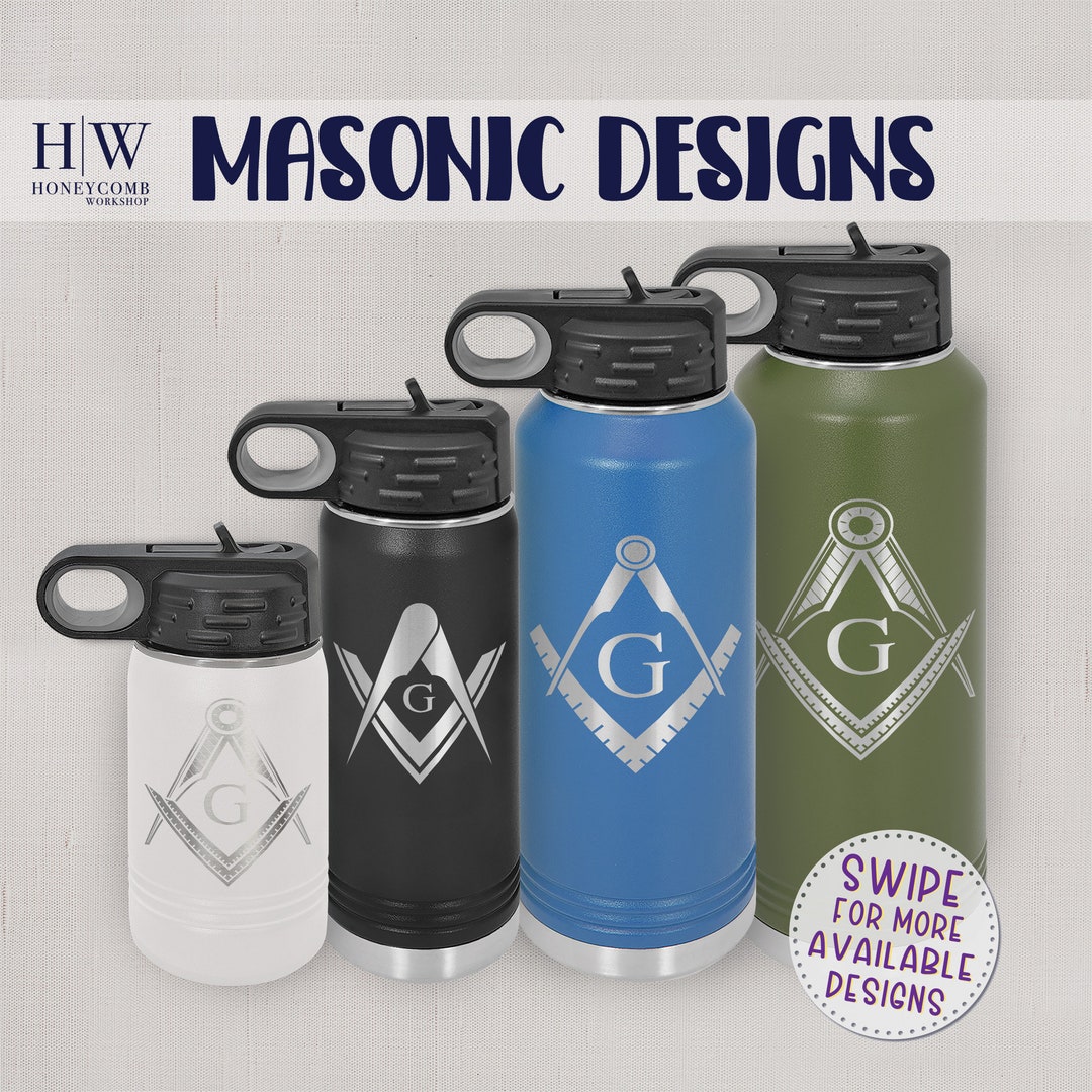Engraved MASONIC Water Bottle - 12 Oz, 20 Oz, 32 Oz, 40 Oz. Stainless ...