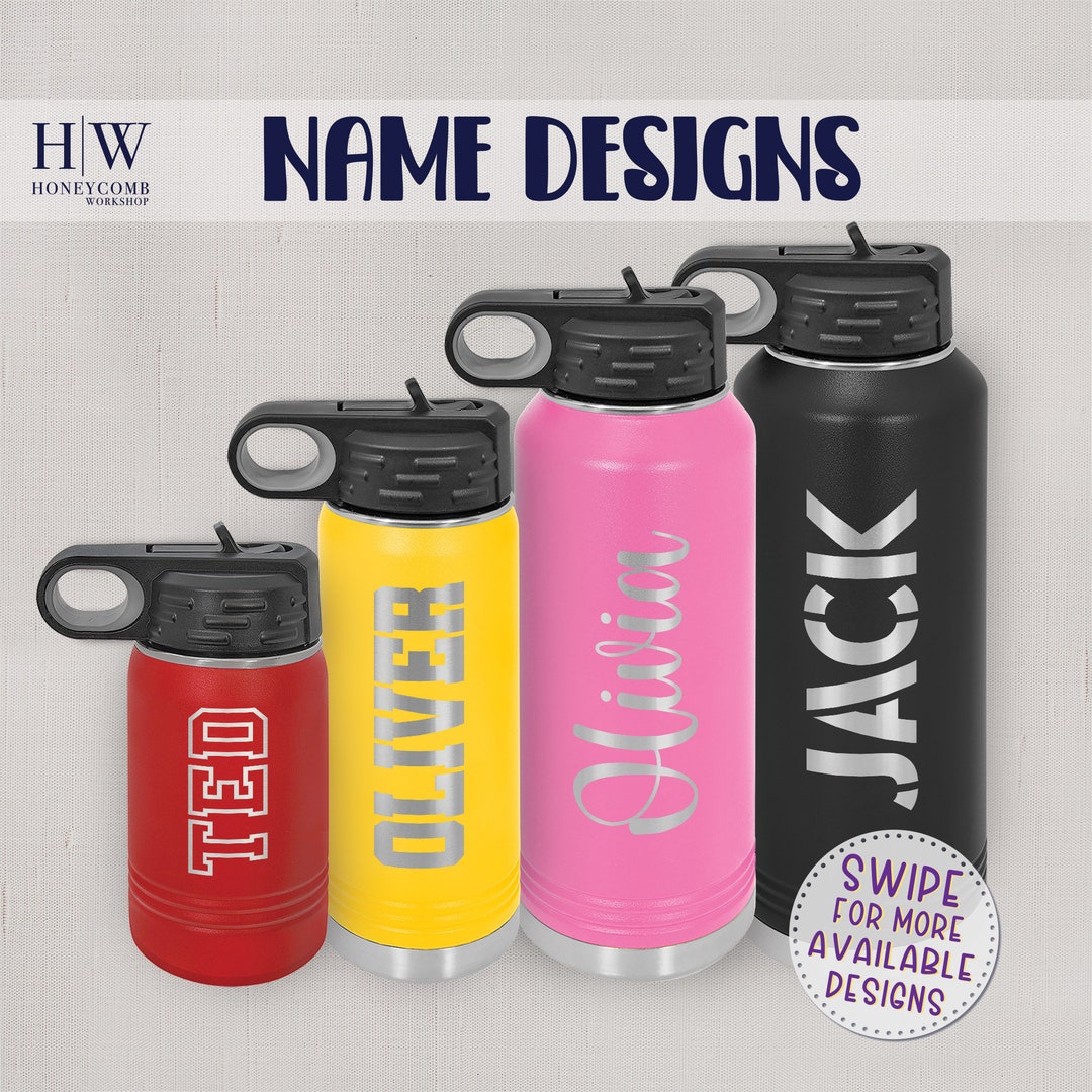 Engraved NAME Water Bottle - 12 Oz, 20 Oz, 32 Oz, 40 Oz. Stainless ...