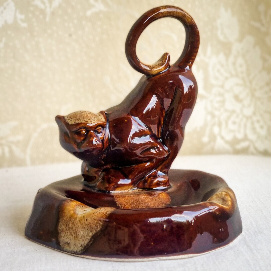 Vintage Glazed Ceramic Stoneware Monkey Ashtray Retro 60s 70s Seventies ...