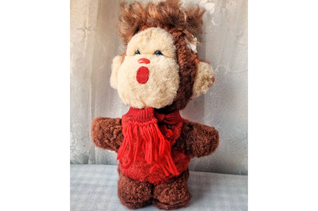 Vintage Monkey Plush Toy | Soft Stuffed Plushie Plush Teddy | Red Brown ...