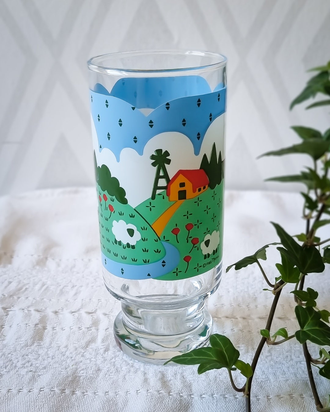 Vintage Sheep Farm Drinking Glass by Nina Anchor Hocking 1982 | Retro ...
