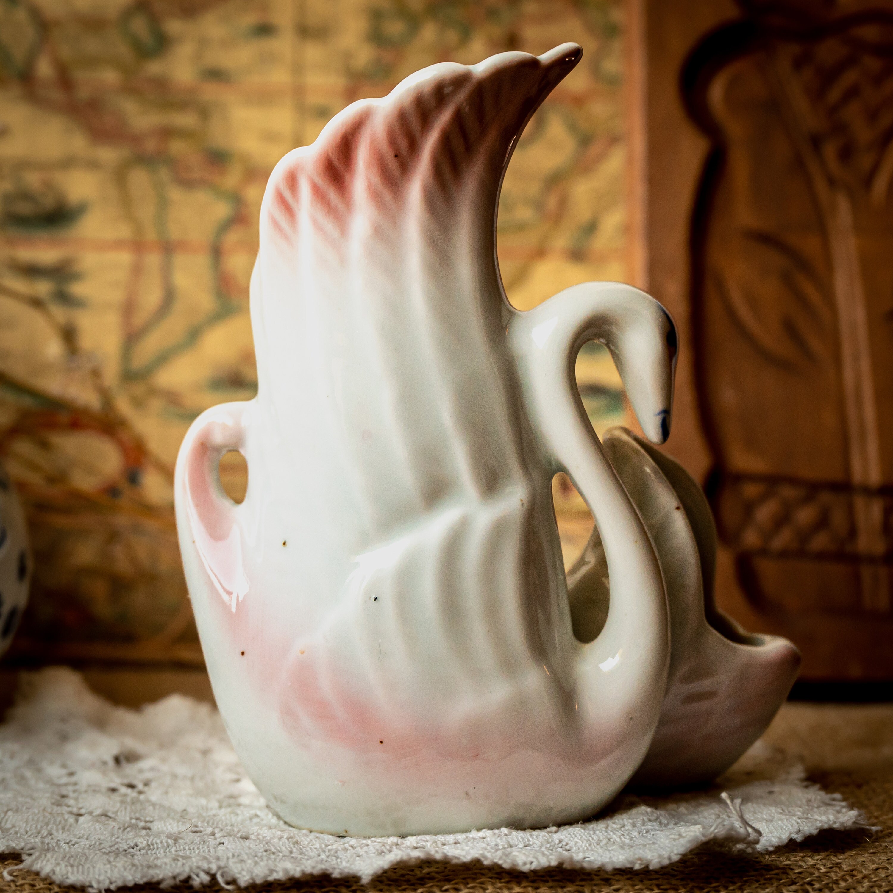 Vintage Porcelain Ceramic Pastel Pink Swan Vase Retro Kitsch Kitschy ...