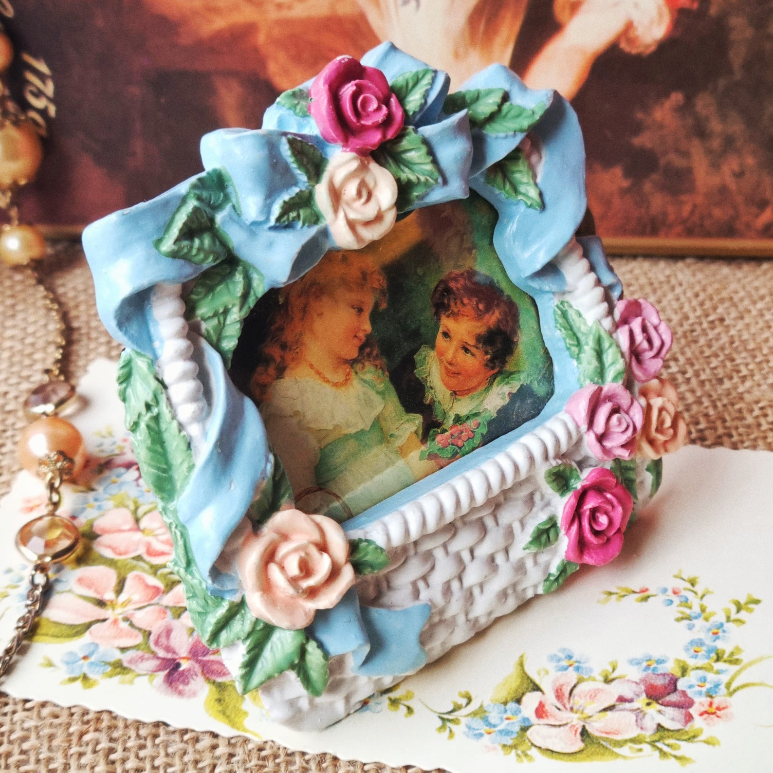 Vintage Rustic Romantic Picture Frame Kitsch Retro Shabby Chic Roses ...