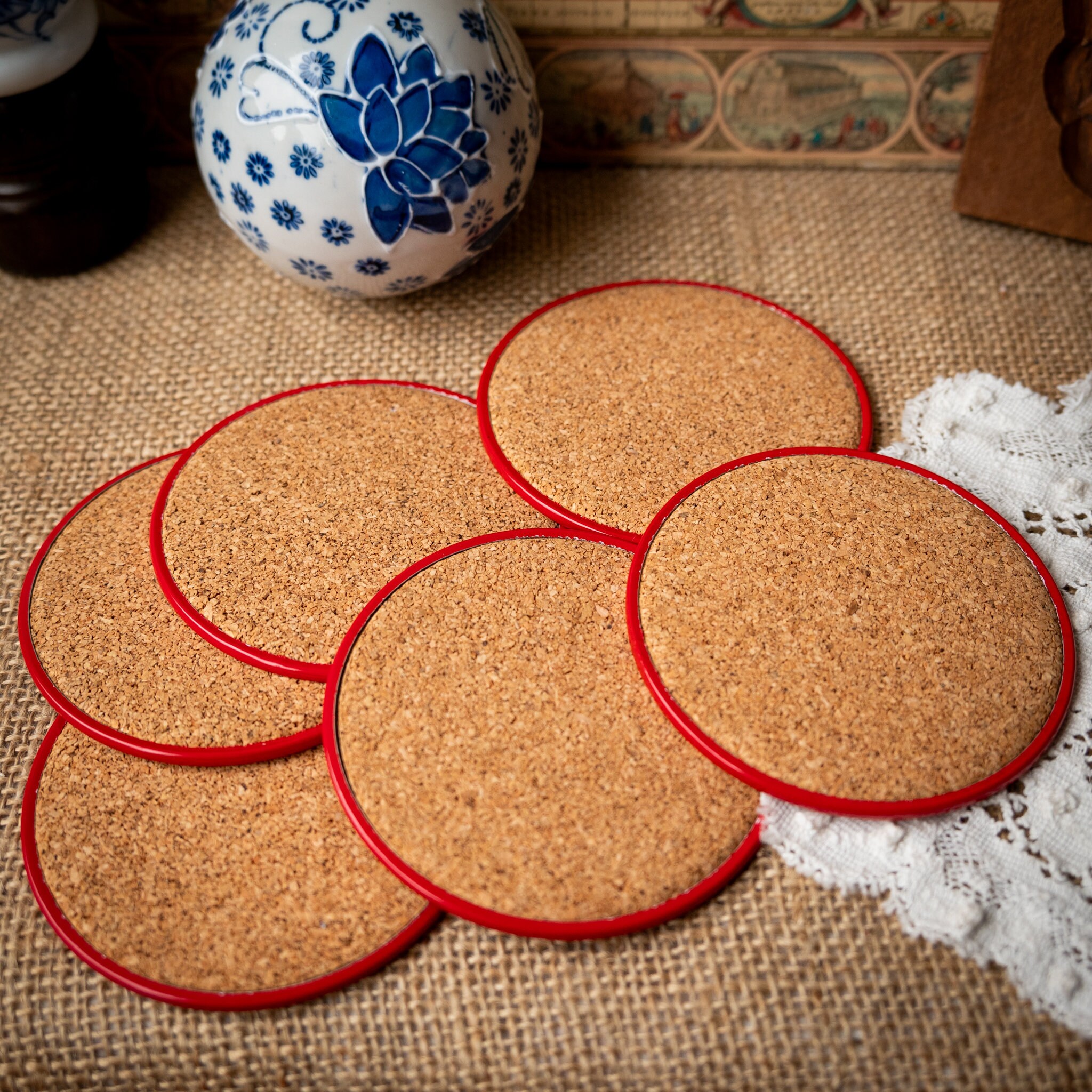 Set of 6 Vintage Reginald Corfield Ltd. Cork Backed Red - Etsy