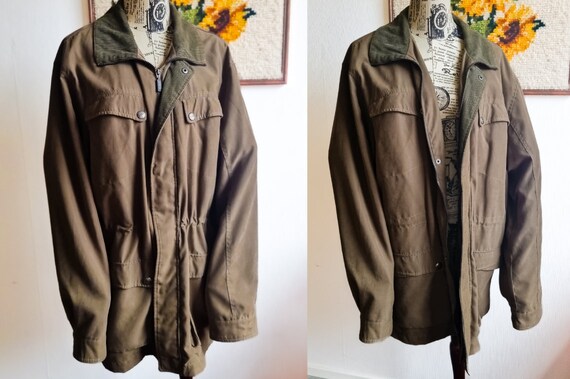 Men's Unisex Vintage Olive Green Outdoor Jacket, EU 5… - Gem