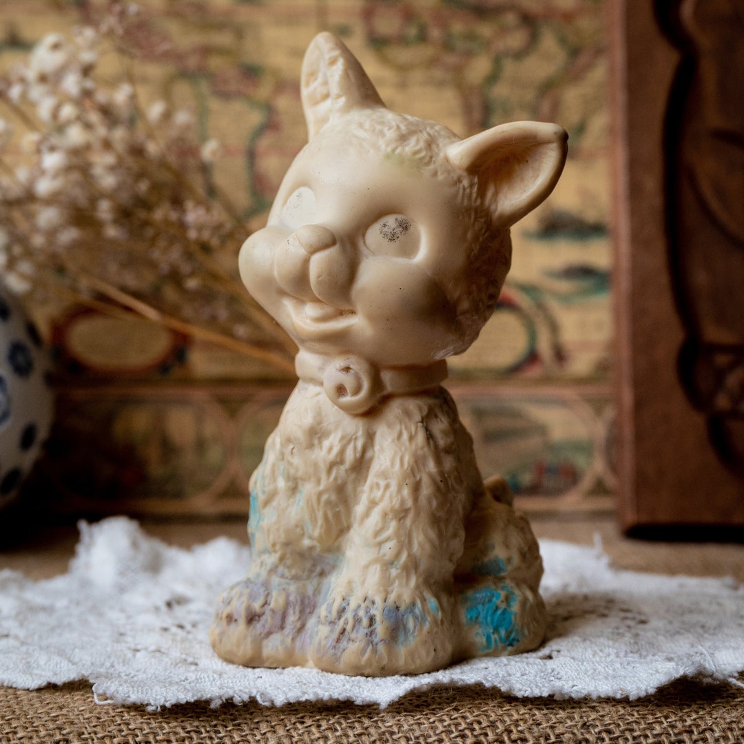 Vintage Rosebud English Rubber Cat Squeaker Toy Retro 60's Sixties White Blue Squeak Squeaky ...