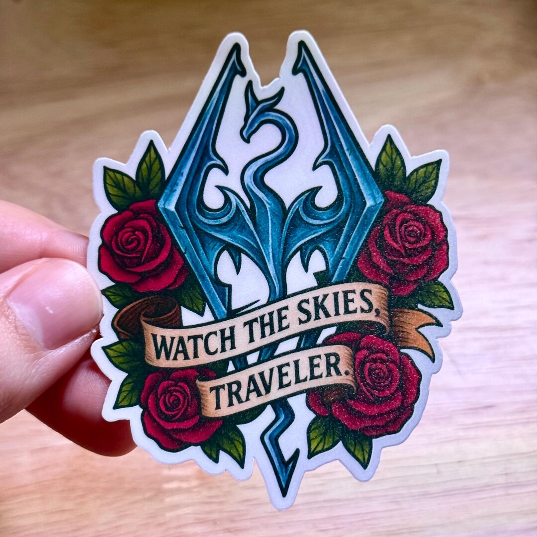 Watch the Sky, Traveler - Handmade Skyrim Sticker, Dragon Logo Decal ...