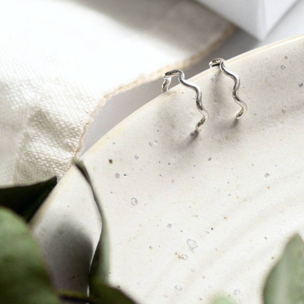 Wavy earrings Recycled silver earrings Wave hoop earrings | Etsy