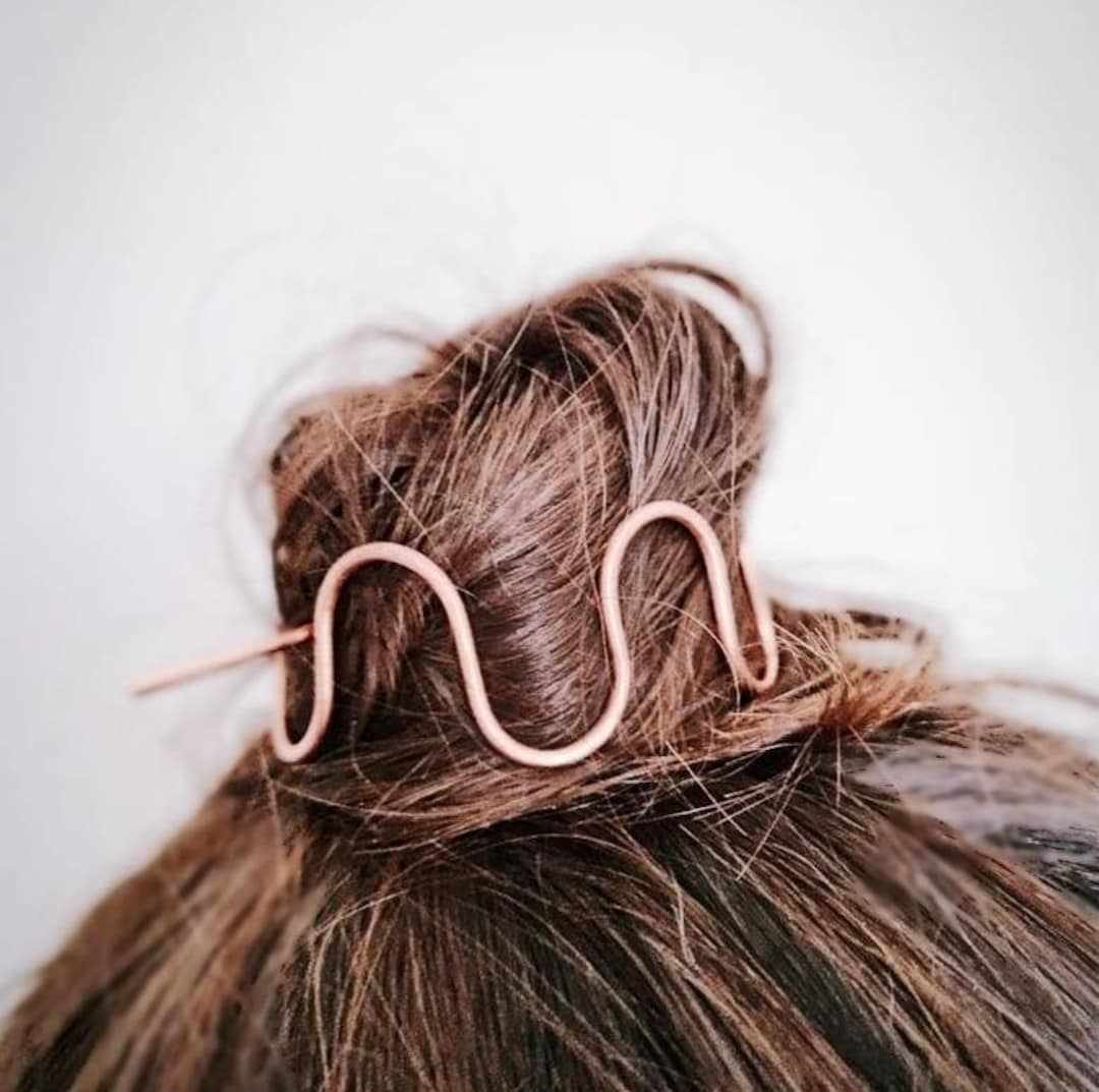 Copper Bun Holder, Wiggle Hair Pin, Hair Bun Cage, Copper Hair ...