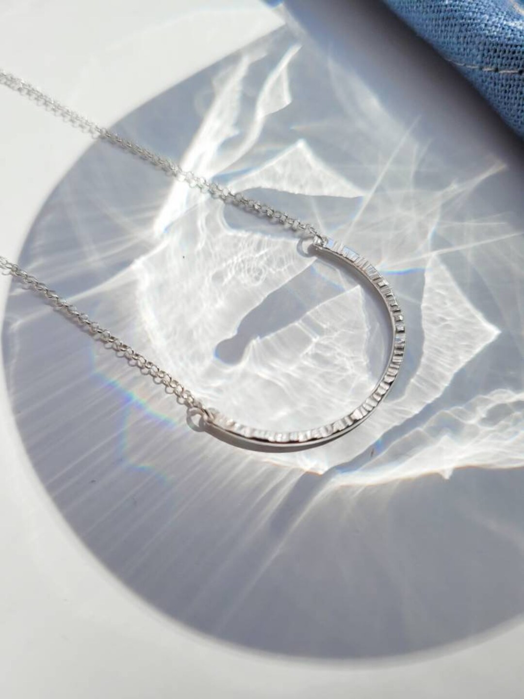 Silver Curve Necklace, Curved Bar Necklace, Sterling Silver Semicircle ...