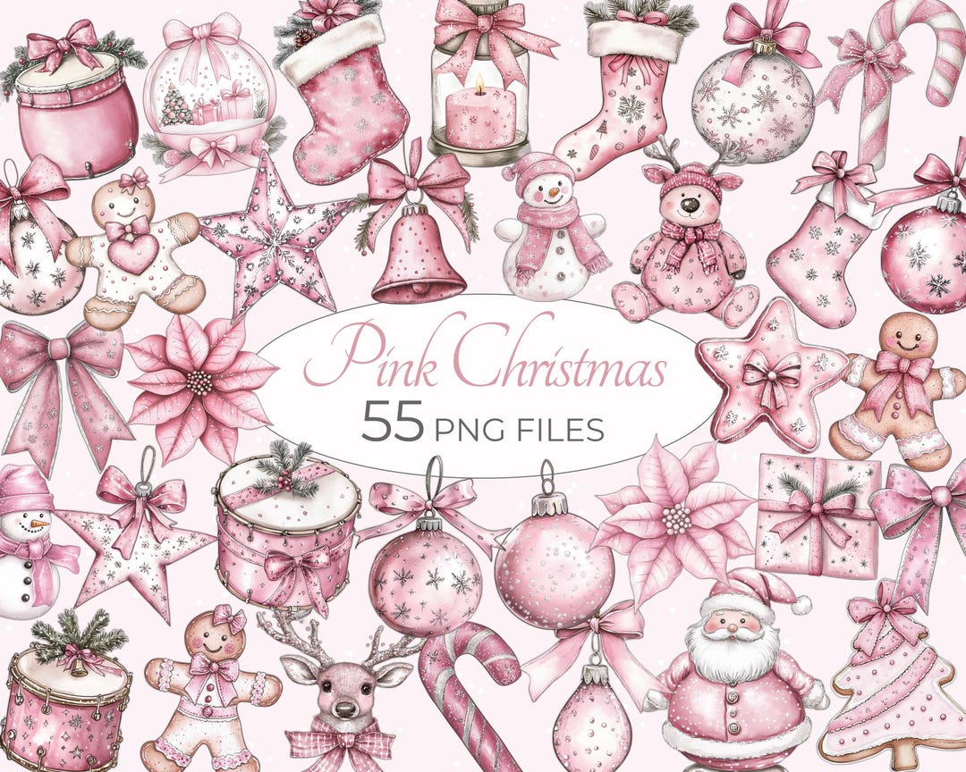 Christmas Clip Art Collection, Soft Pink Christmas Clipart, Cozy Pink ...