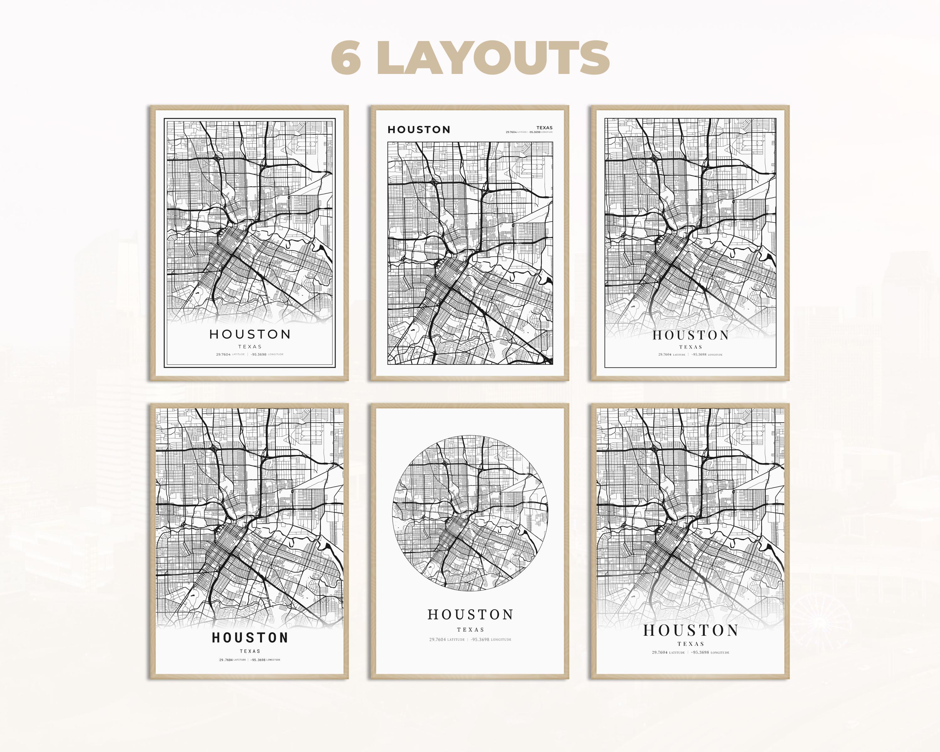 Houston Wall Decor, Houston Road Map Poster, City Map Print, Houston ...