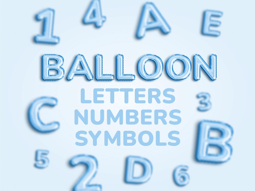 Light Blue Foil Balloon Numbers and Letters Clipart Bundle, Light Blue ...