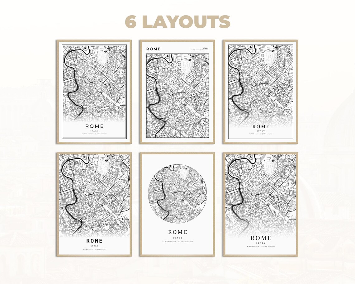 Rome City Wall Art, Rome City, Rome Cartography Map, Rome City Poster ...