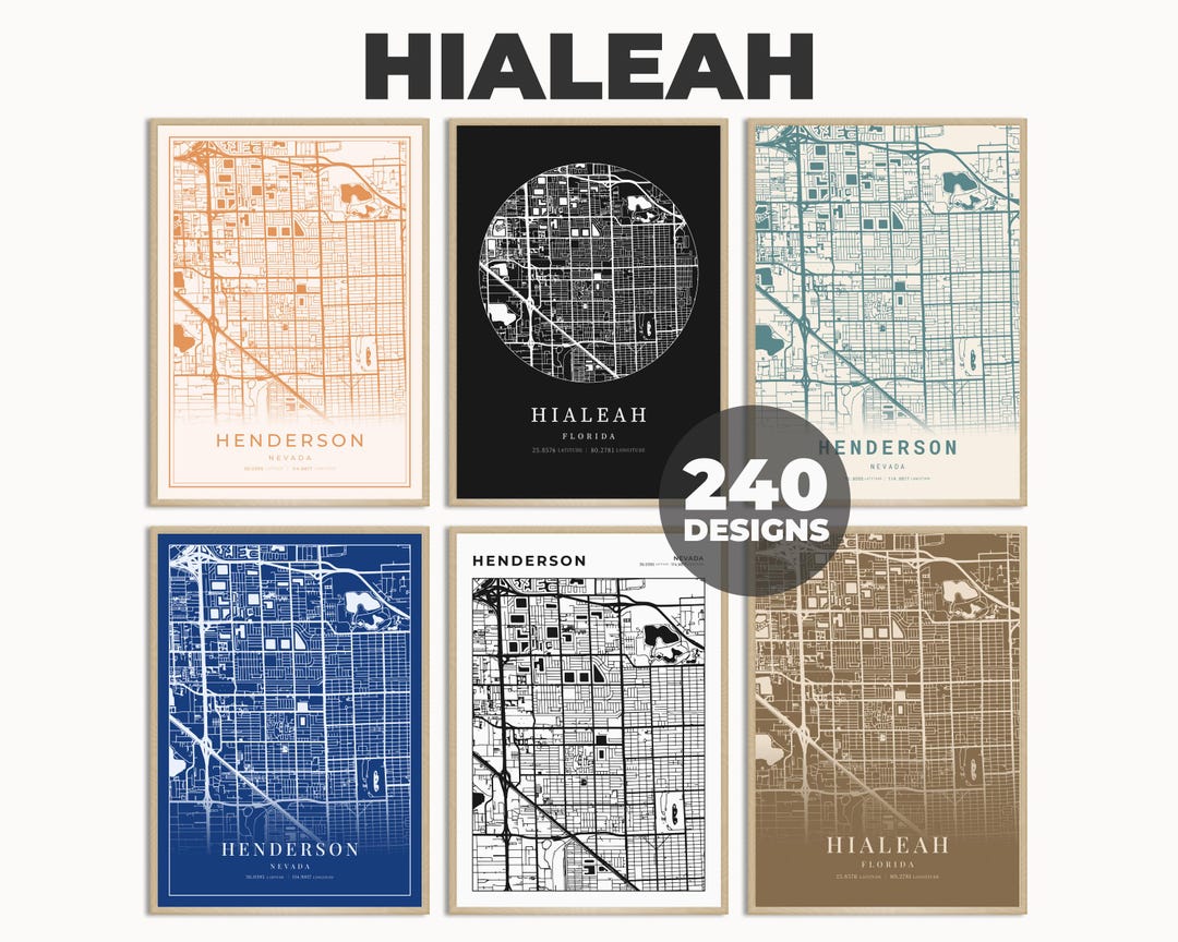 Hialeah City Wall Art, Hialeah Map Poster, Hialeah Road Map Poster ...