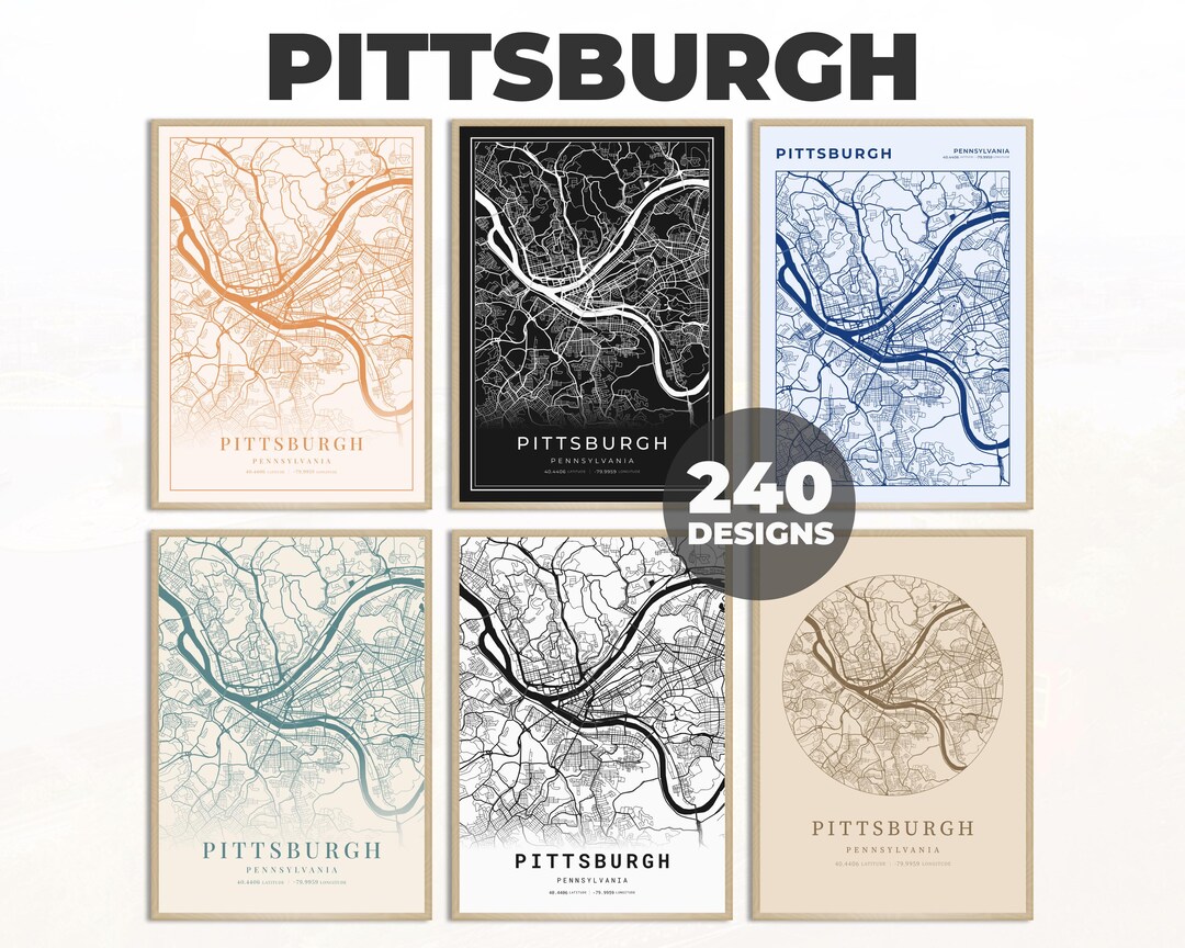 Pittsburgh Map Poster, Pittsburgh Road Map Poster, Pittsburgh City ...