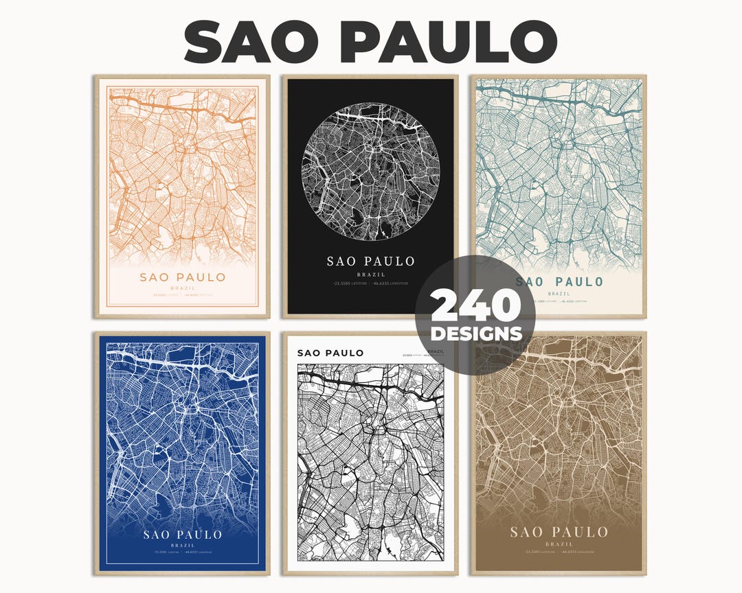 Sao Paulo Map Art Print, Modern Sao Paulo City Map Poster for Wall ...