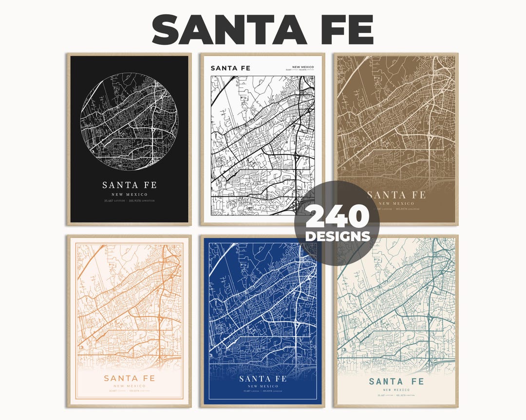 Santa Fe Map Print, Santa Fe City Wall Art, Santa Fe Cartography Map ...