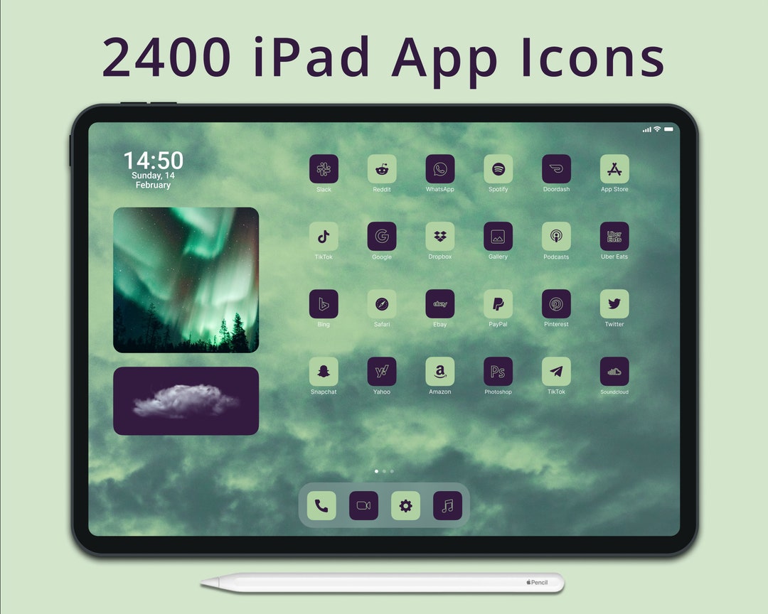 Purple & Green iPad App Icons | Aesthetic App Icons | App Icons Bundle ...