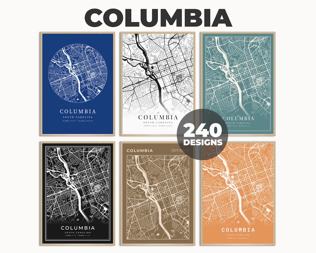 Columbia City Print, Columbia Wall Decor, Columbia Map Print, Columbia ...