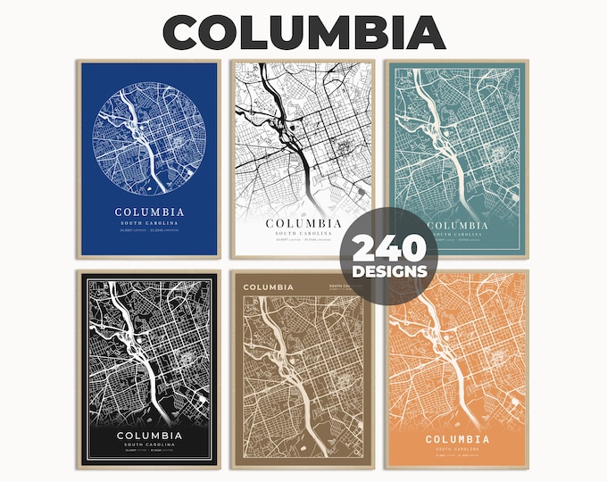 Columbia City Print, Columbia Wall Decor, Columbia Map Print, Columbia ...
