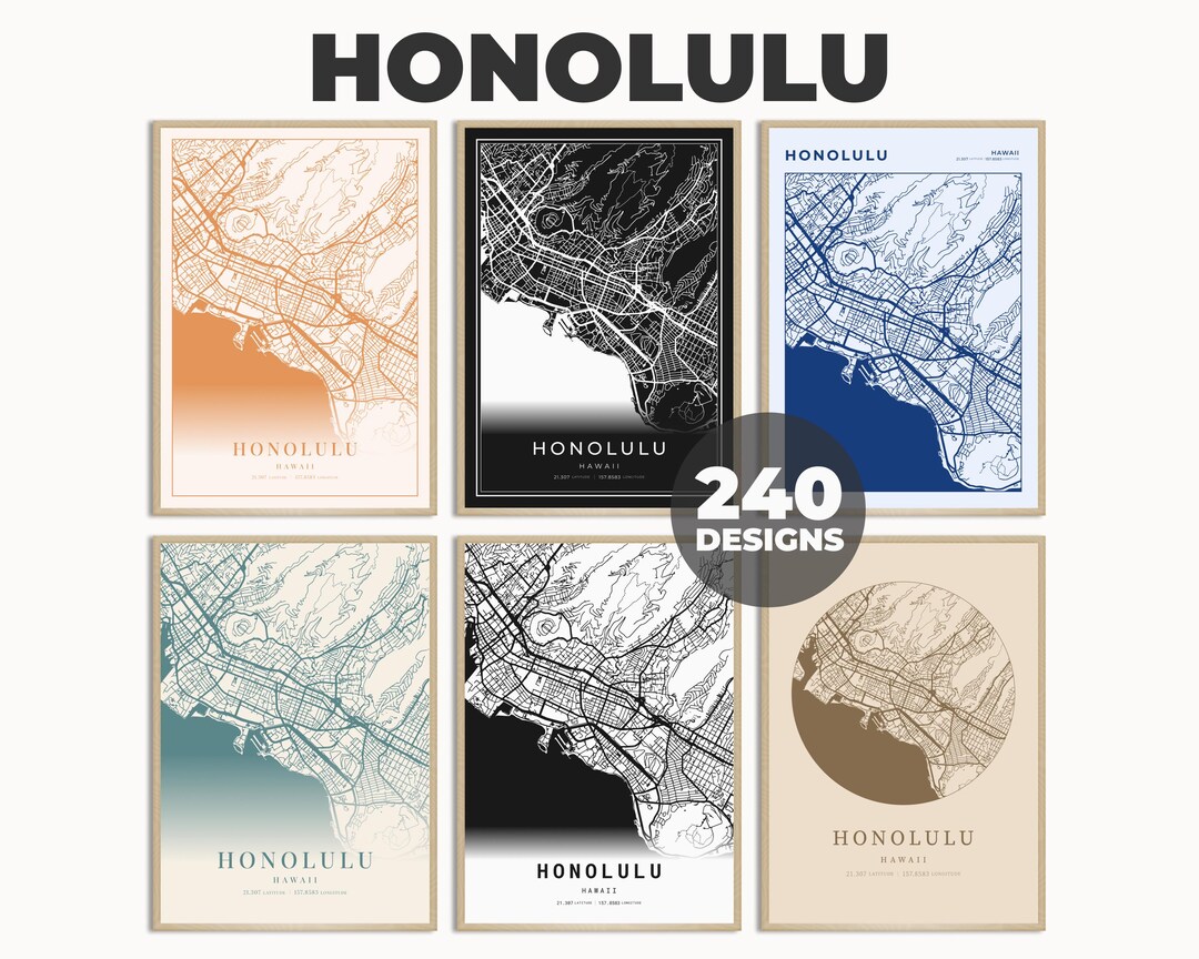 Hawaii Map Poster, Honolulu Wall Print, Honolulu Map Art, Honolulu City ...