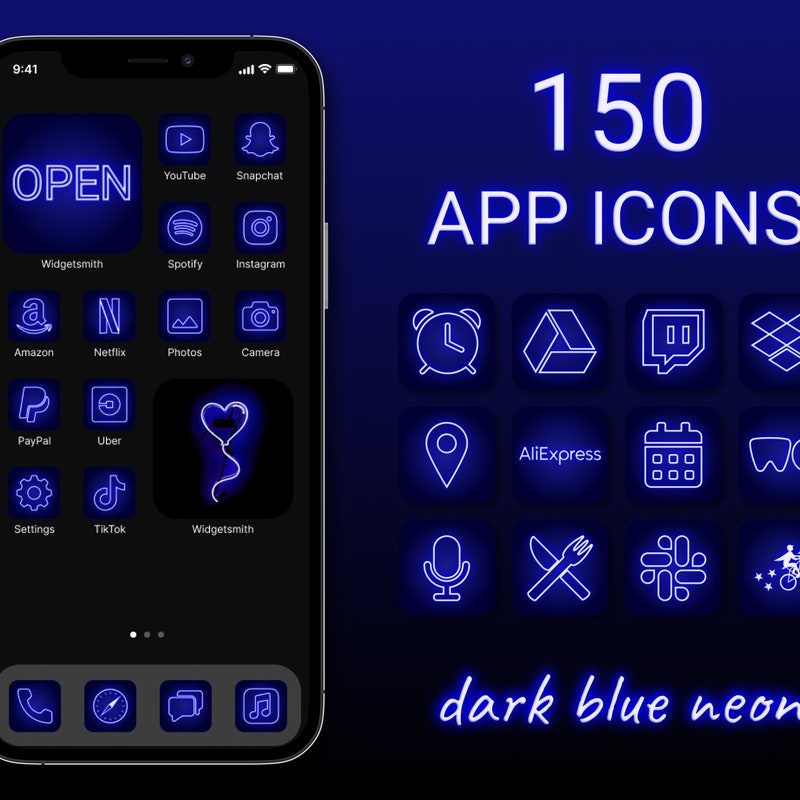 Neon Blue App Icons - Etsy