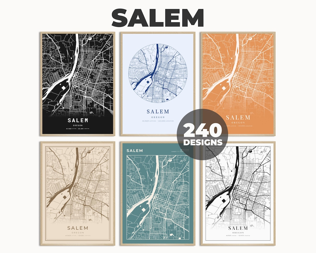Salem Road Map Poster, Salem Wall Poster, Oregon Map Poster, Salem Map Art, Gift City Map ...