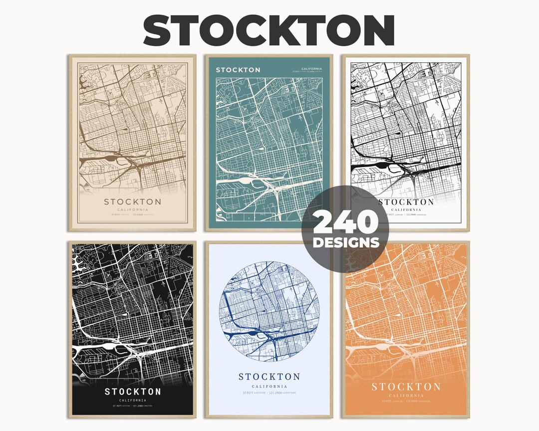Stockton Map Poster, Stockton Road Map Poster, Stockton Cartography Map ...