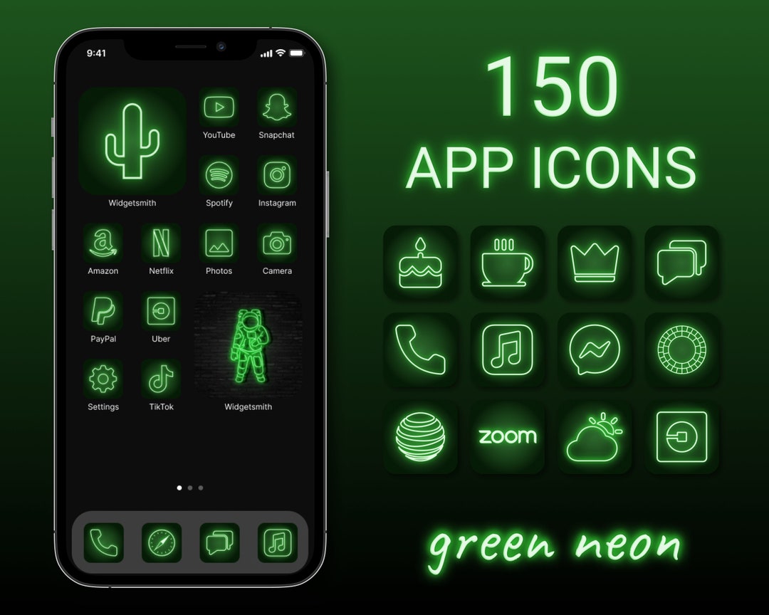 Green Neon App Icons Bundle Neon Aesthetic App Icons Green Ios Icons ...