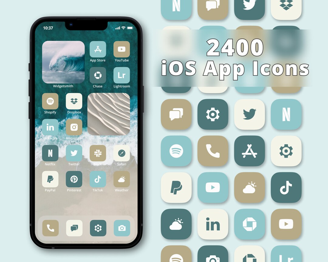 Teal Ios Icons | Ocean Blue App Icon Pack | Blue and Beige iPhone Icons ...