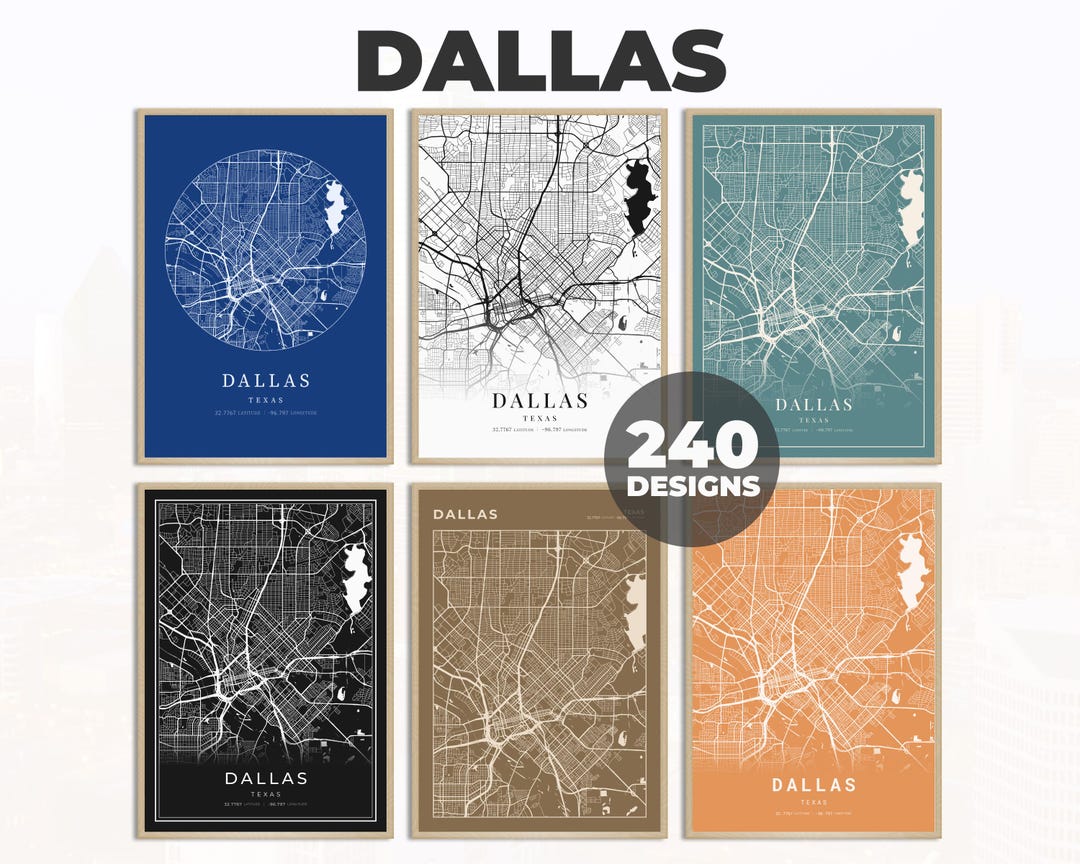 Dallas Map Art, Dallas City Poster, Map of Dallas , Dallas Wall Art ...