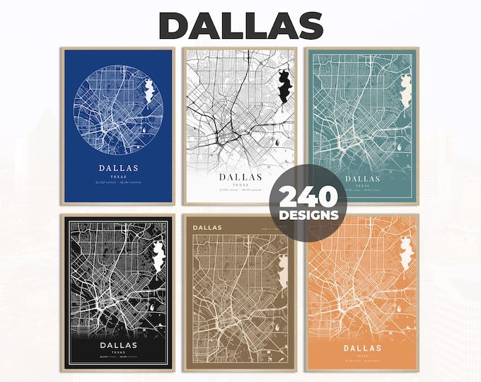 Dallas Map Art, Dallas City Poster, Map of Dallas , Dallas Wall Art ...