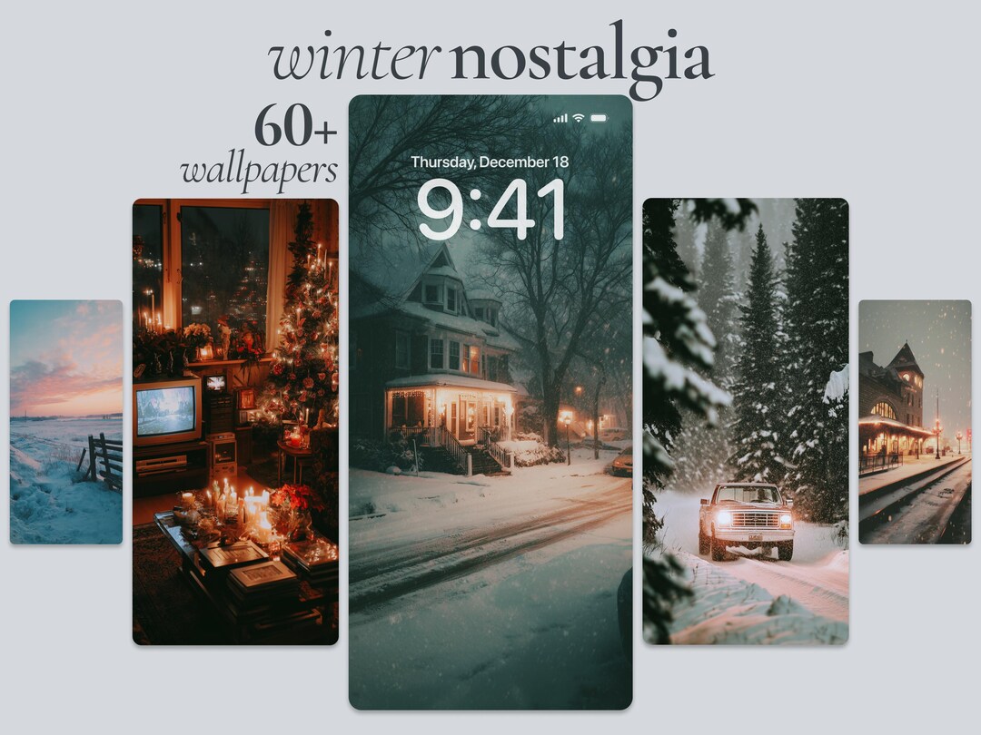 Winter Nostalgia Phone Wallpaper Pack, Cozy Winter Wallpapers, Vintage ...