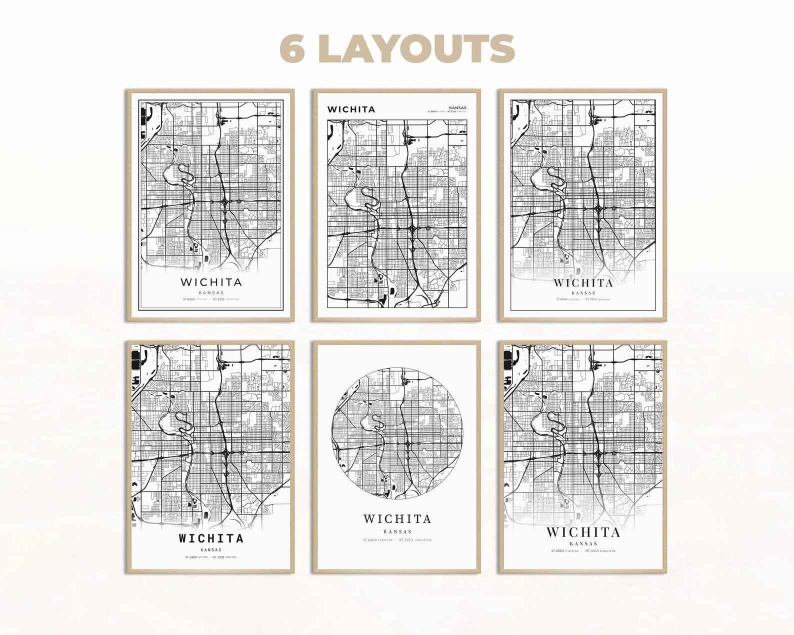 Wichita Wall Poster, Wichita Road Map Poster, Wichita Map Print ...