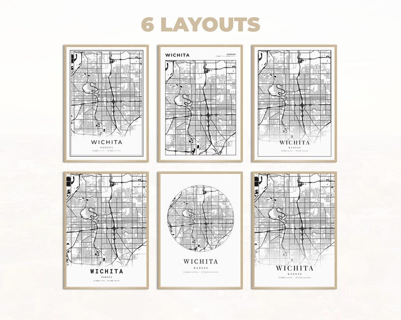 Wichita Wall Poster, Wichita Road Map Poster, Wichita Map Print ...
