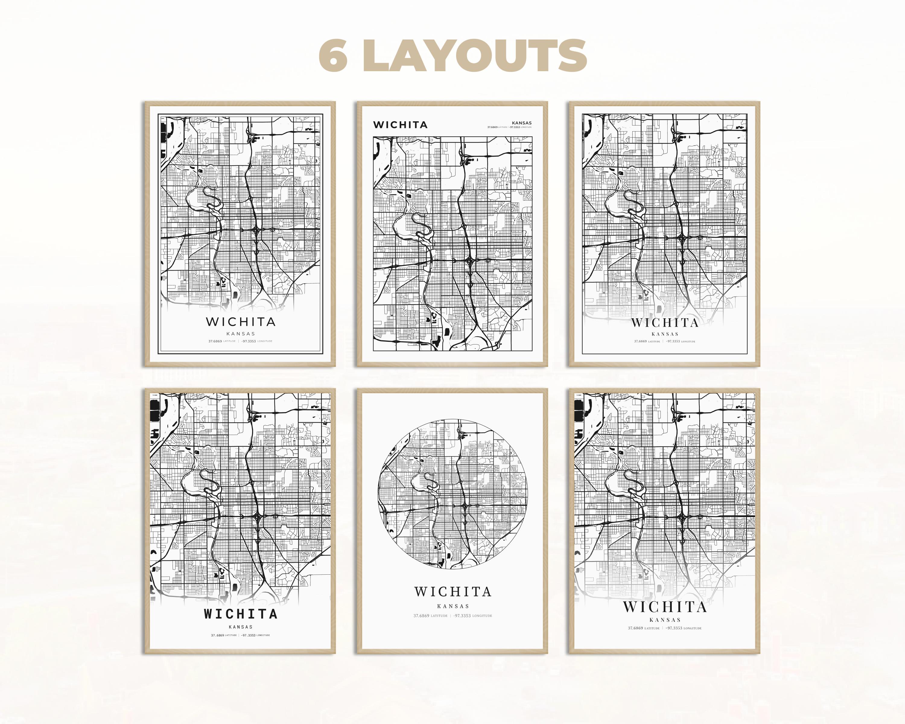 Wichita Wall Poster, Wichita Road Map Poster, Wichita Map Print ...
