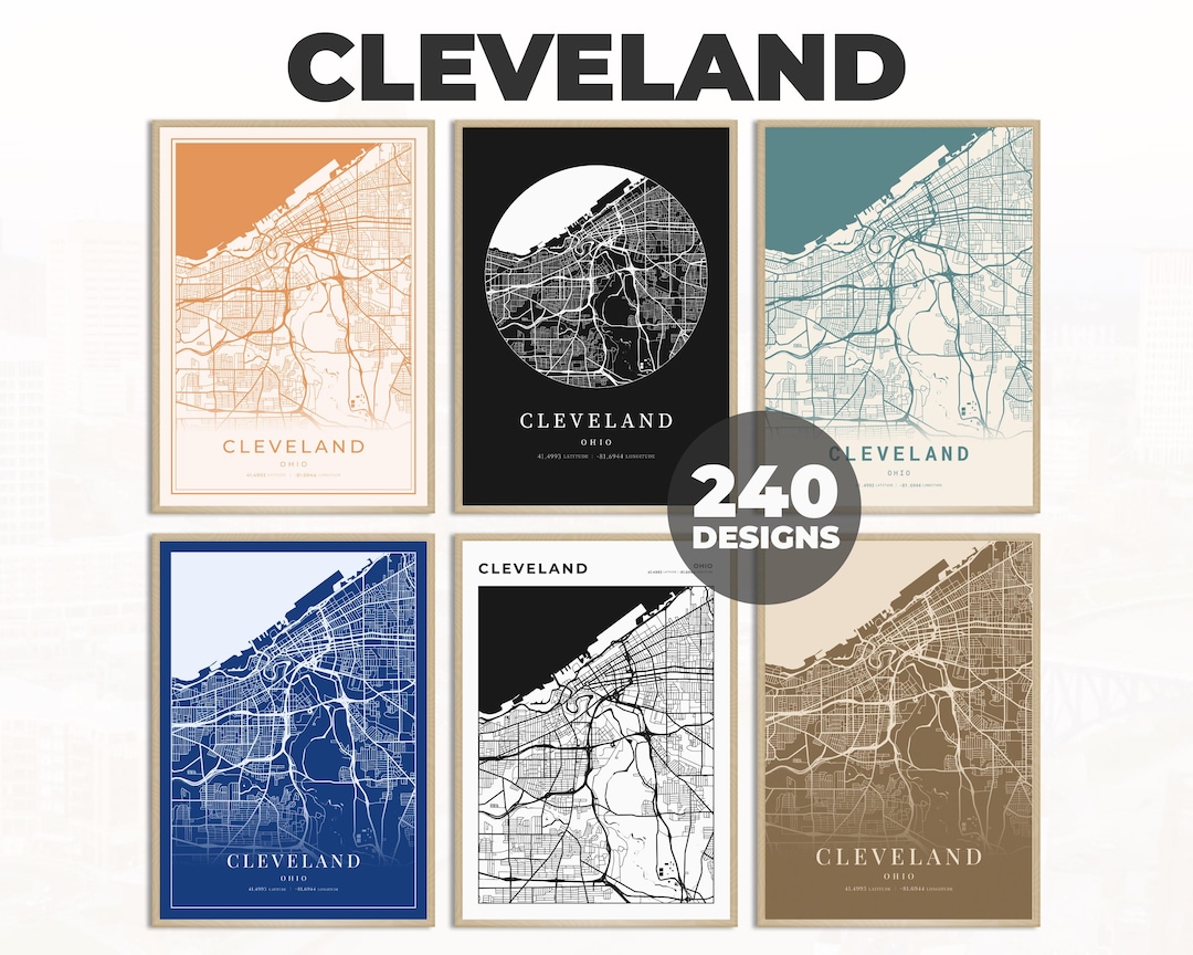 Cleveland Map Poster, Cleveland City Print, Cleveland Street Map Art ...