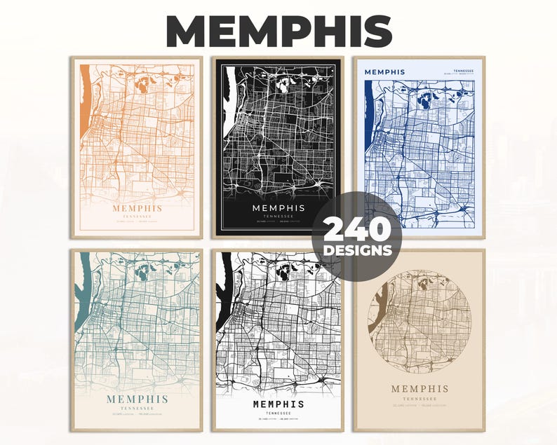Memphis Wall Decor, Road Map Poster, Memphis City Print, Memphis Map ...