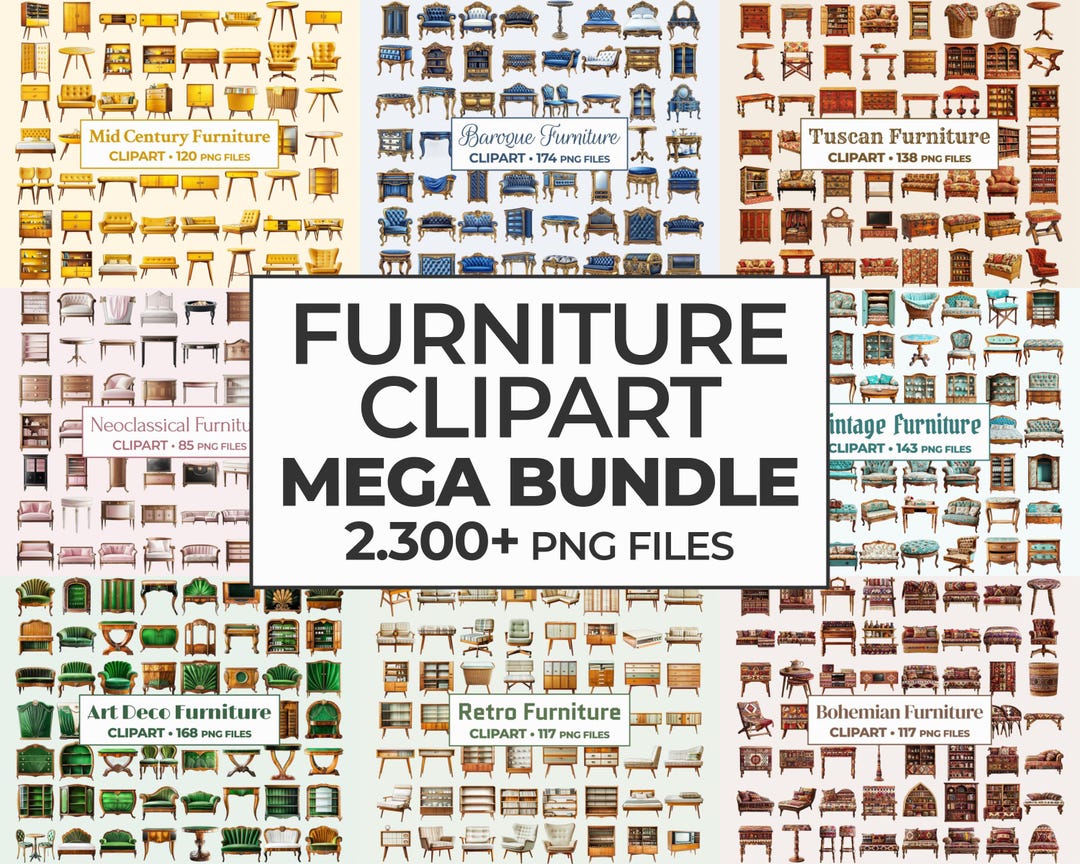 Furniture Clipart Mega Bundle, Interior Design Clipart Bundle, Digital ...