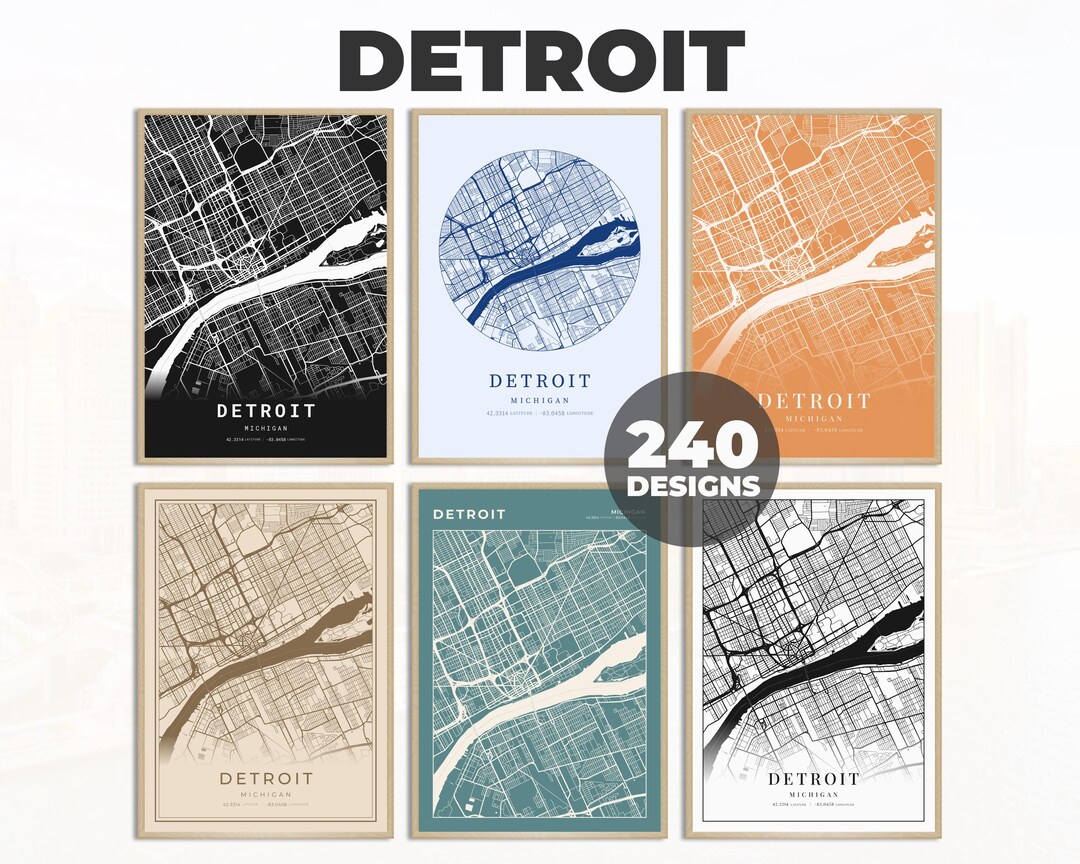 Detroit Map Art, Detroit Map Poster, Detroit City Print, Detroit Street ...