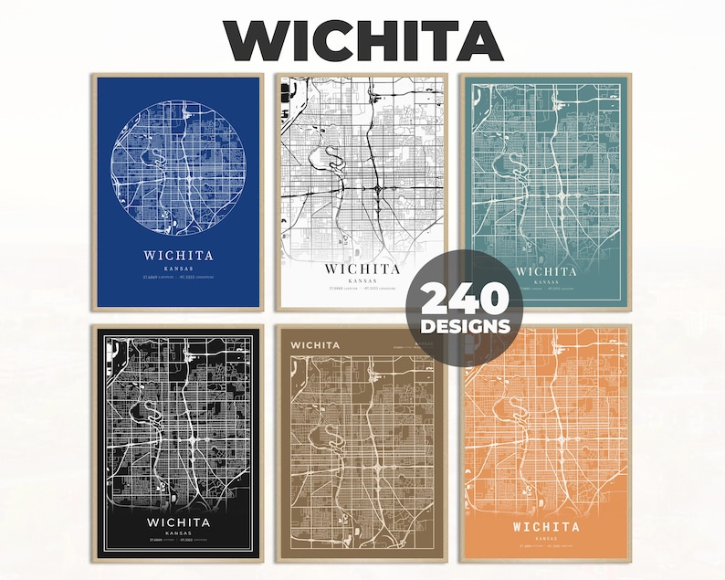 Wichita Wall Poster, Wichita Road Map Poster, Wichita Map Print ...