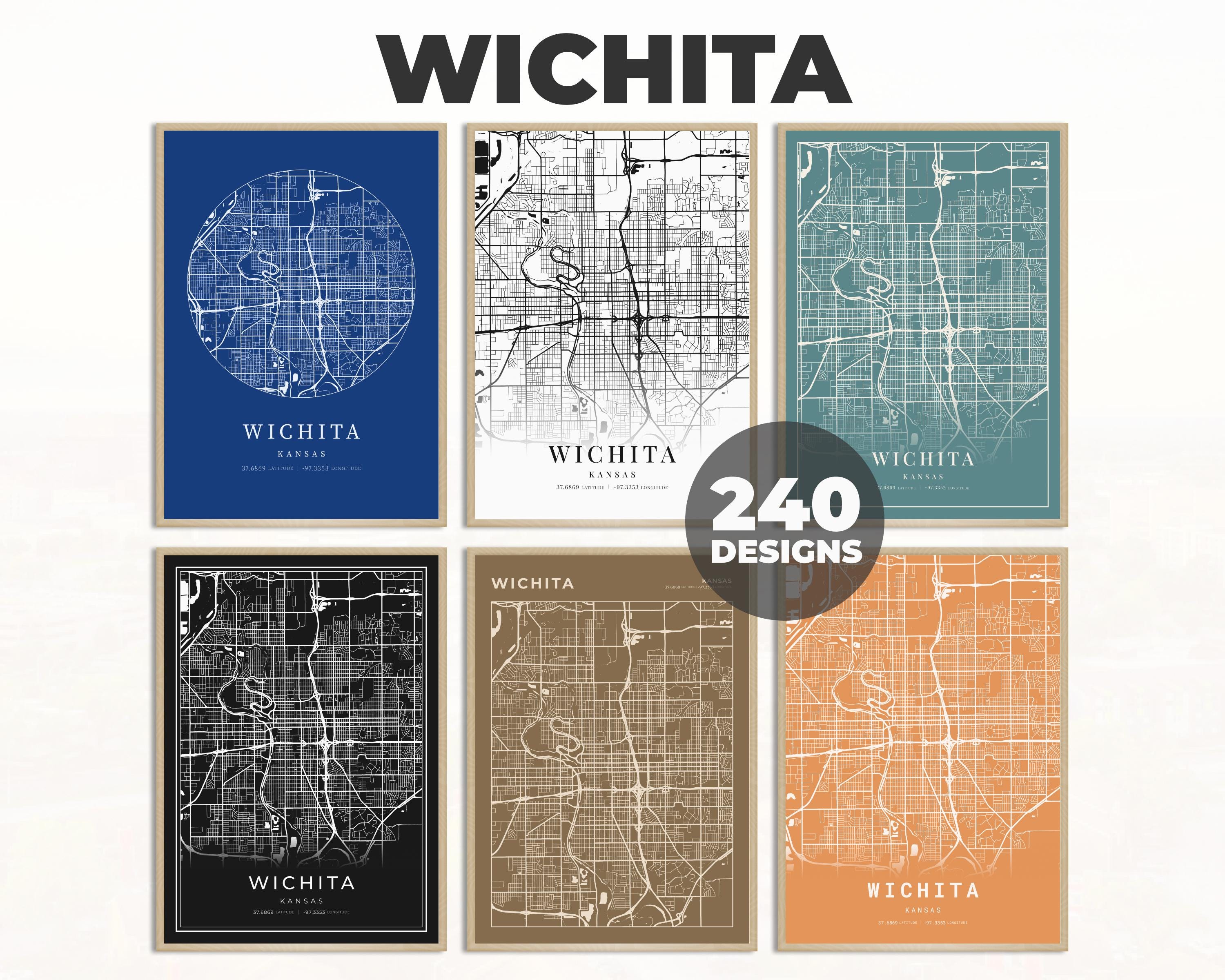 Wichita Wall Poster, Wichita Road Map Poster, Wichita Map Print ...