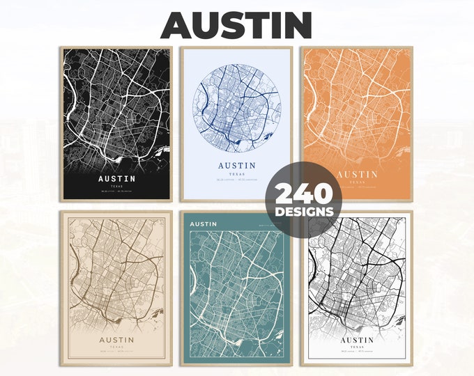 Austin Print, Austin Map Art, Austin Map Poster, Map Print, Map Wall ...